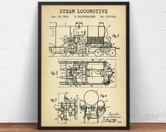 Steam Locomotive Blueprint - Etsy