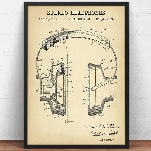 Headphone Patent Print Audio Headset Blueprint Art - Etsy