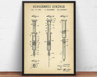 Syringe Patent Poster Medical Art Print Medical Student | Etsy
