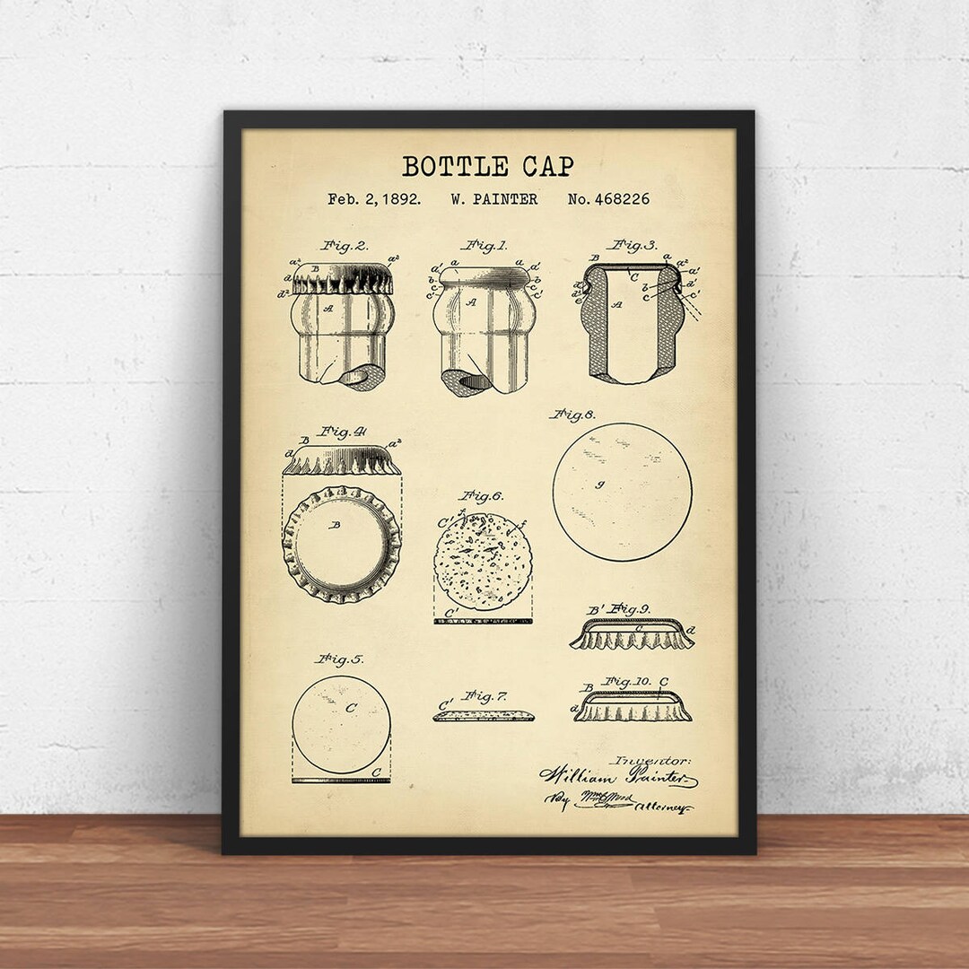 Bottle Cap Patent Print, Beer Poster Art, Beer Print, Pub Wall Art ...