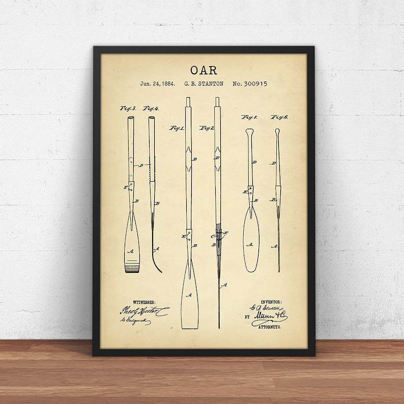 Oar Patent Print Rowing Poster Sculling Crew Wall Art | Etsy