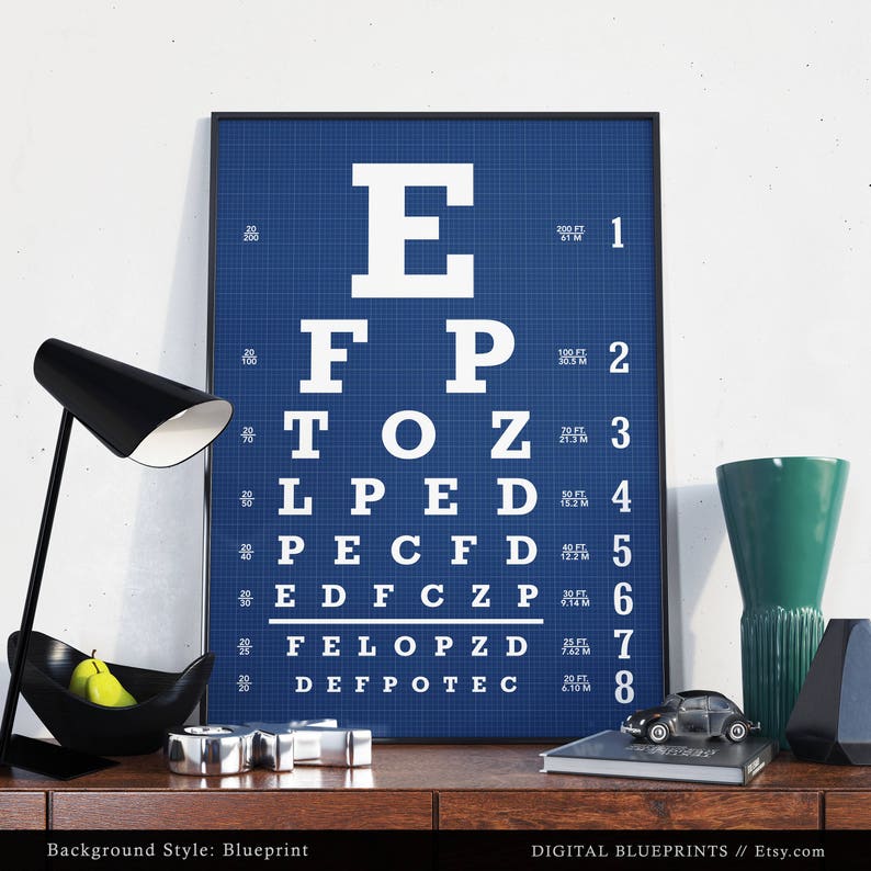 Eye Chart Poster Print 5 Colors Optometrist Optician Eye - Etsy