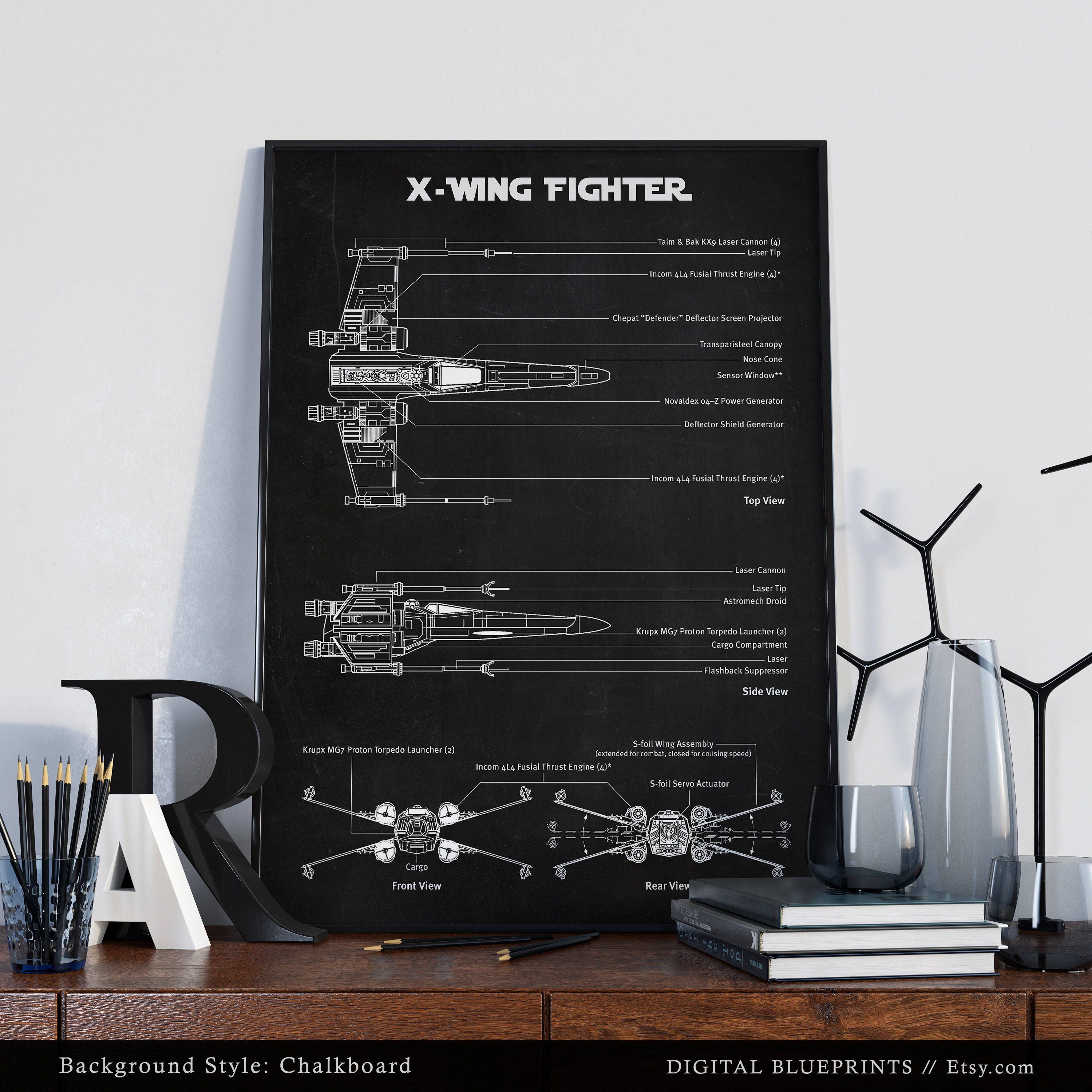 Diagrama esquemático de X-Wing Fighter Blueprint Art Star | Etsy España