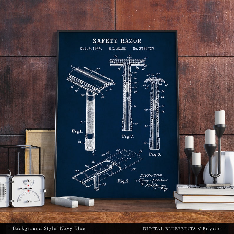 Safety Razor Patent Print, Gillette Razor Blueprint, Bathroom Prints ...