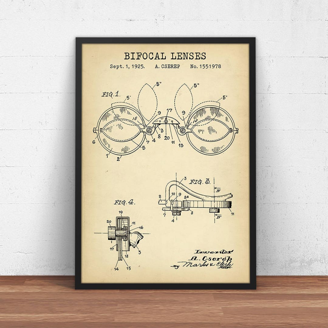 Bifocal Lenses Patent Print, Spectacles Poster Print, Vintage ...