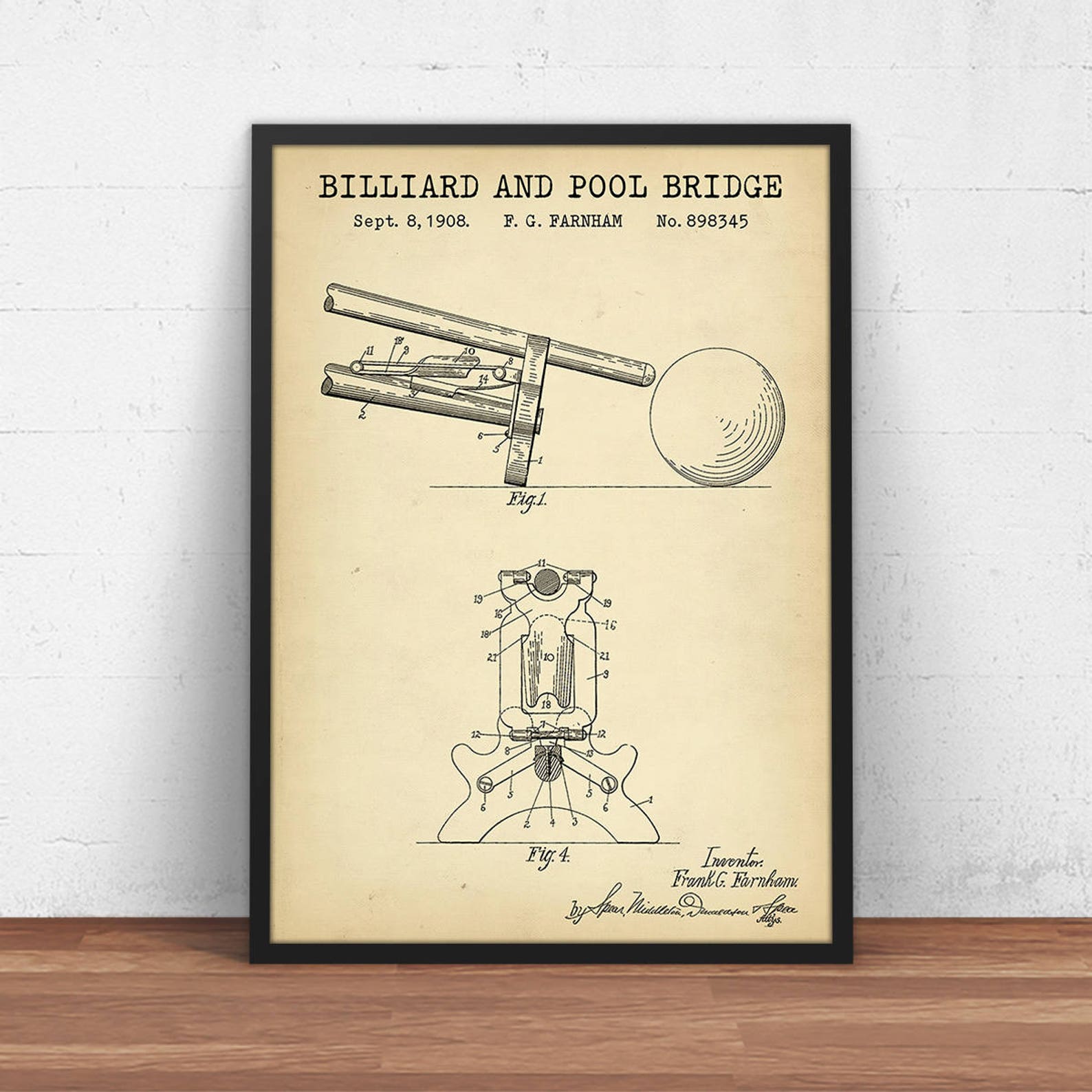 Billiard and Pool Bridge Patent Art, Snooker Prints, Game Room Sign ...