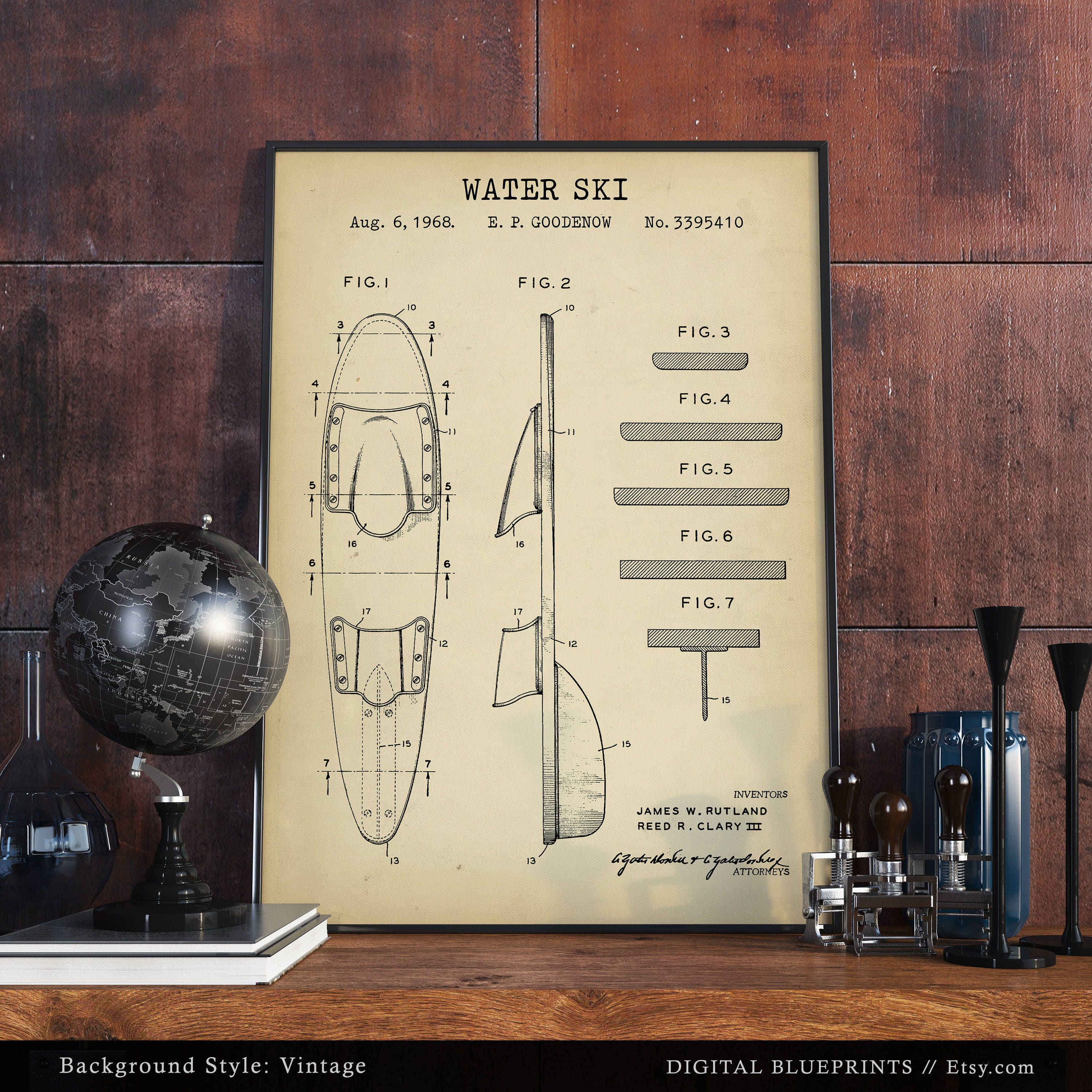 Water Ski Board Blueprint Art, Patent Prints, Skier Gifts, Skiing ...