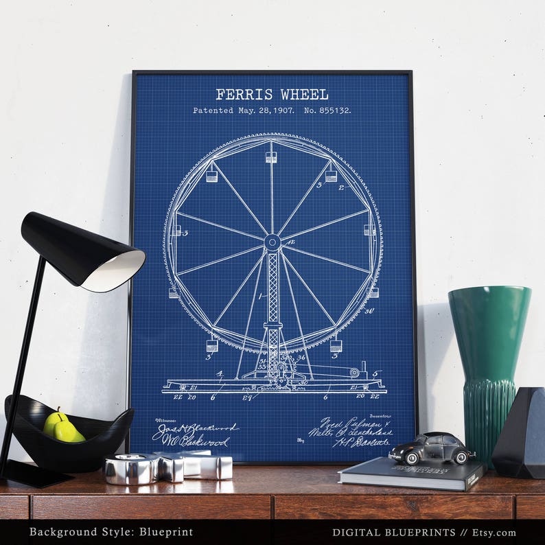 Ferris Wheel Patent Print Roundabout Blueprint Art Carnival - Etsy Sweden