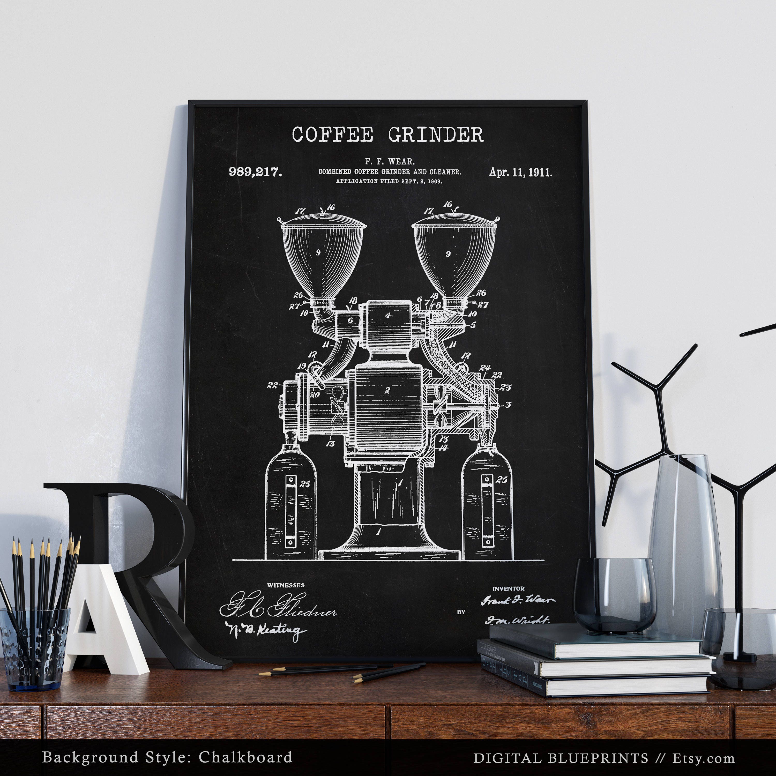 Coffee Grinder Patent Print Coffee Poster Print Kitchen Wall | Etsy