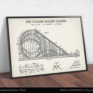The Cyclone Roller Coaster Blueprint Art, Roller Coaster Amusement Ride ...