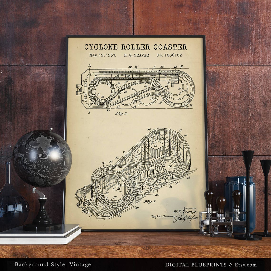 Cyclone Roller Coaster Blueprint Art Amusement Ride Patent - Etsy