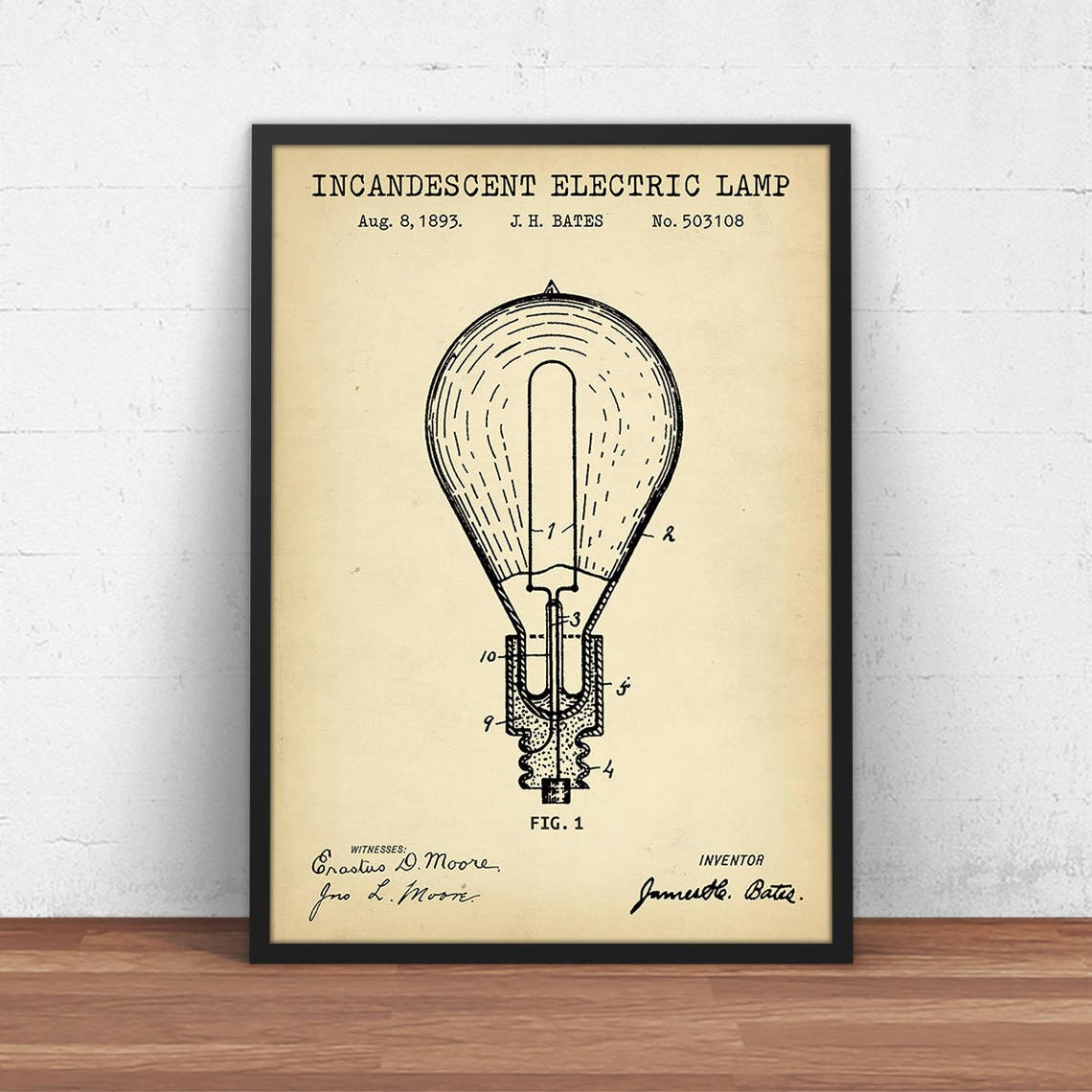 Incandescent Electric Lamp 1893 Patent Prints, Light Bulb Blueprint ...