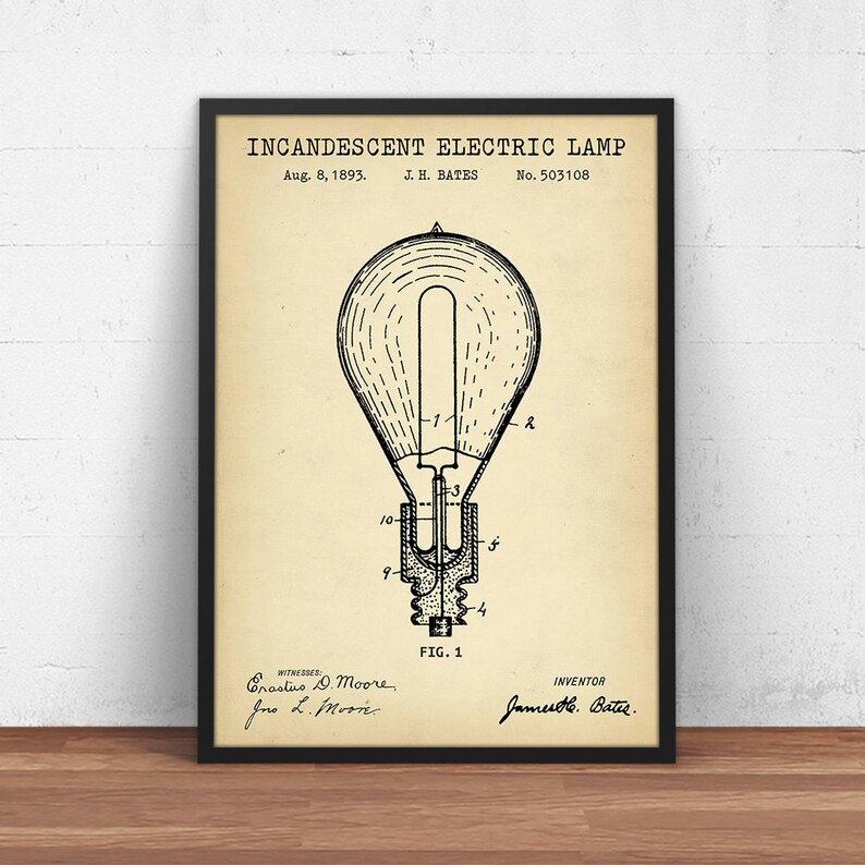 Incandescent Electric Lamp 1893 Patent Prints Light Bulb - Etsy