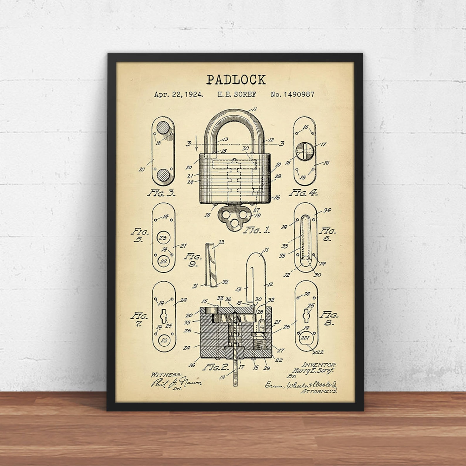 Padlock 1924 Patent Print Master Lock Padlock Blueprint | Etsy