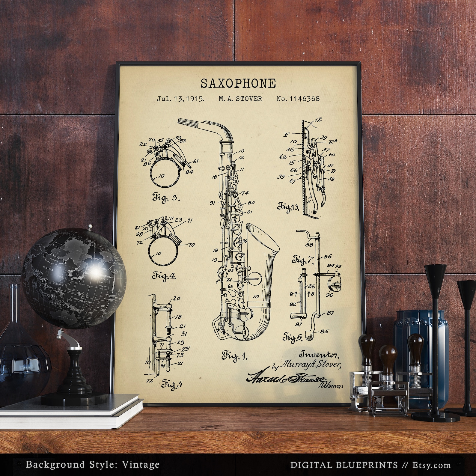 Saxophone Patent Print, Musician Gifts, Saxophone Blueprint, Music Wall ...