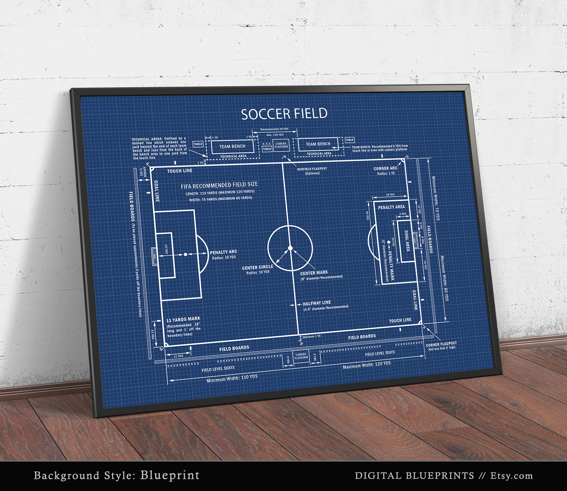Football Pitch Diagram Soccer Field Blueprint Art Soccer - Etsy