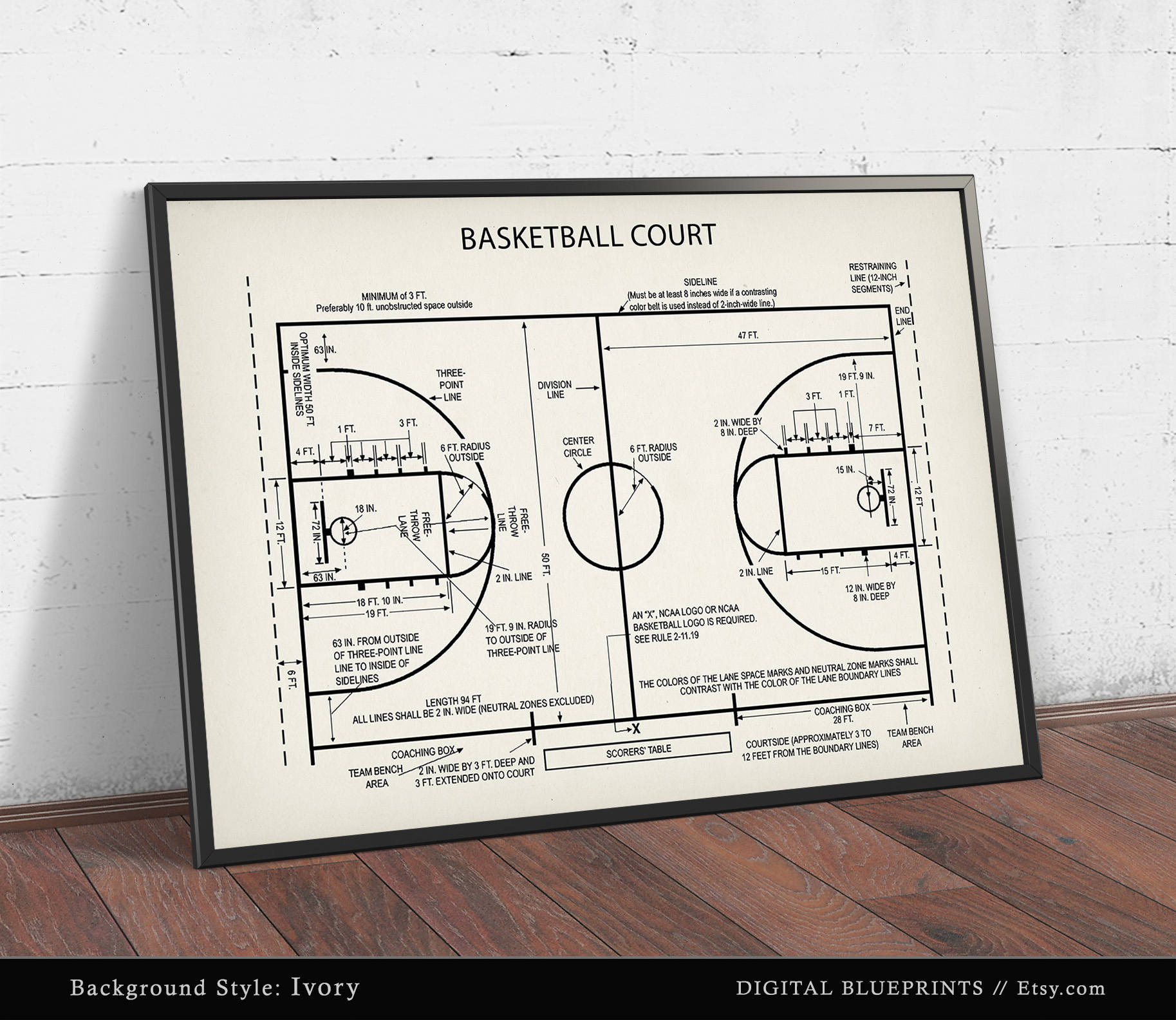 Basketball Court Blueprint Art Basketball Poster Print - Etsy