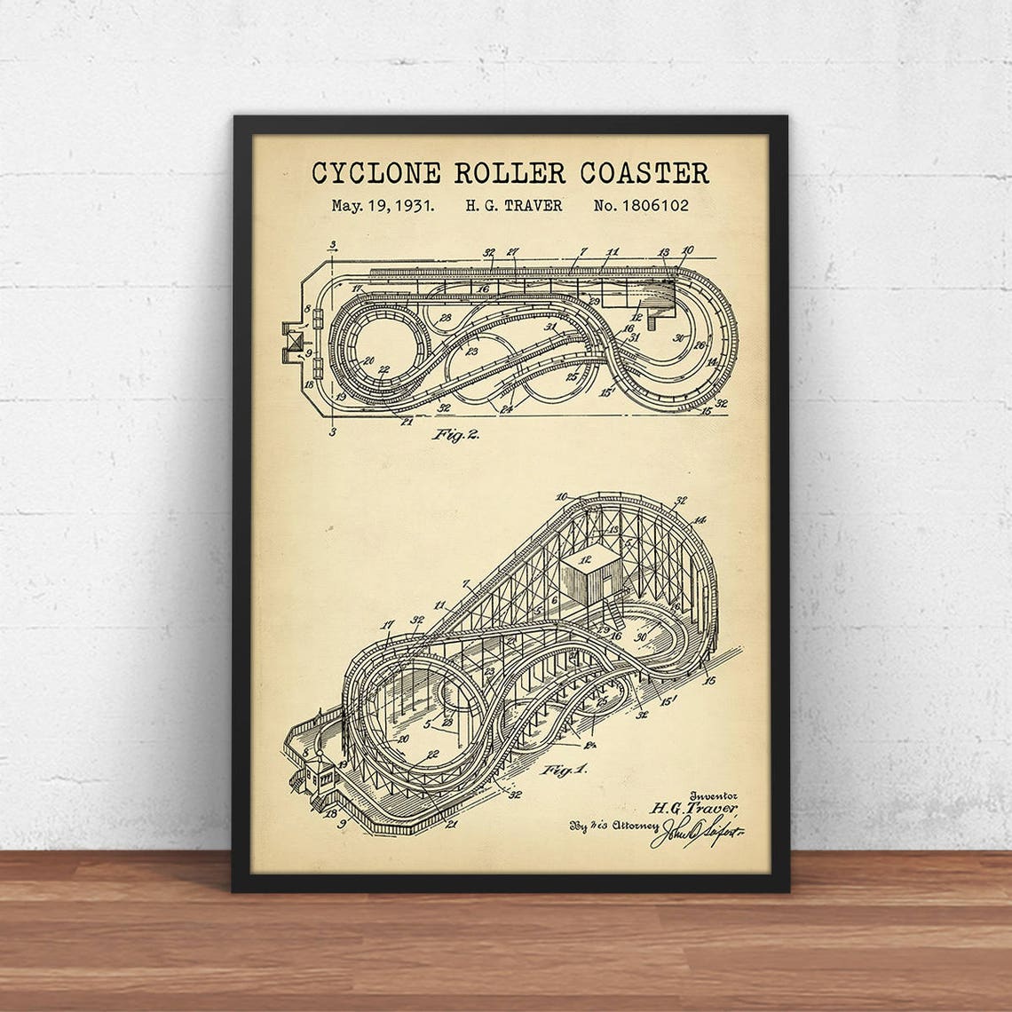 Cyclone Roller Coaster Blueprint Art Amusement Ride Patent - Etsy