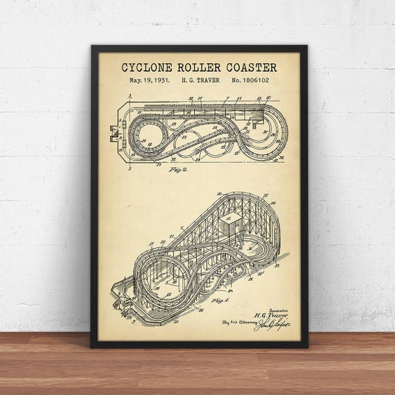 Cyclone Roller Coaster Blueprint Art Amusement Ride Patent | Etsy