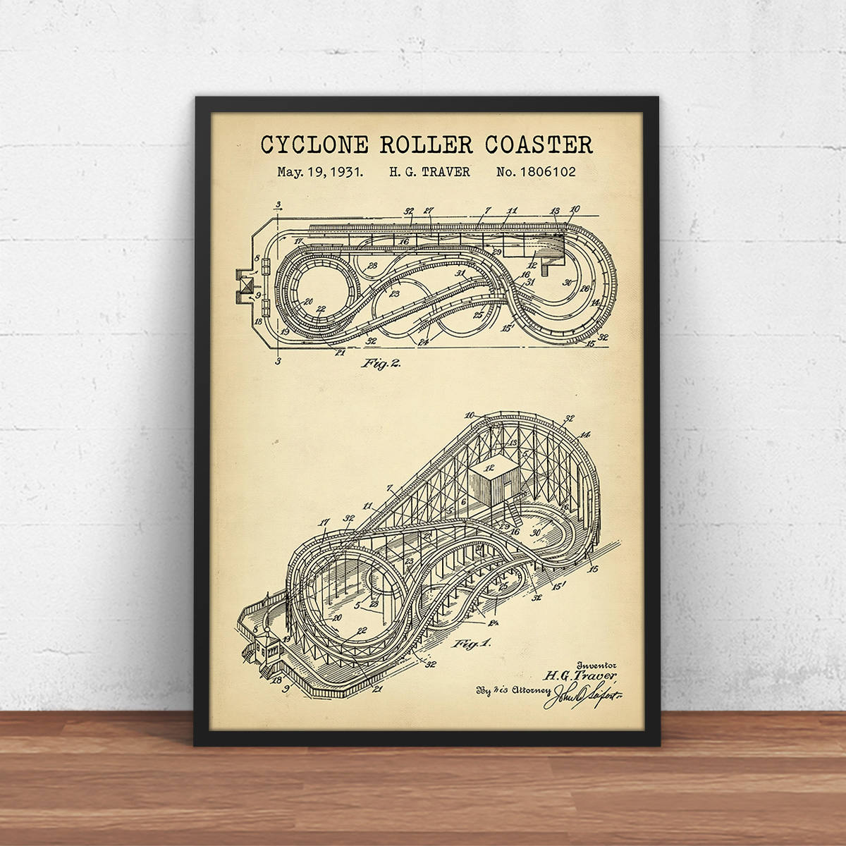 Cyclone Roller Coaster Blueprint Art Amusement Ride Patent - Etsy UK