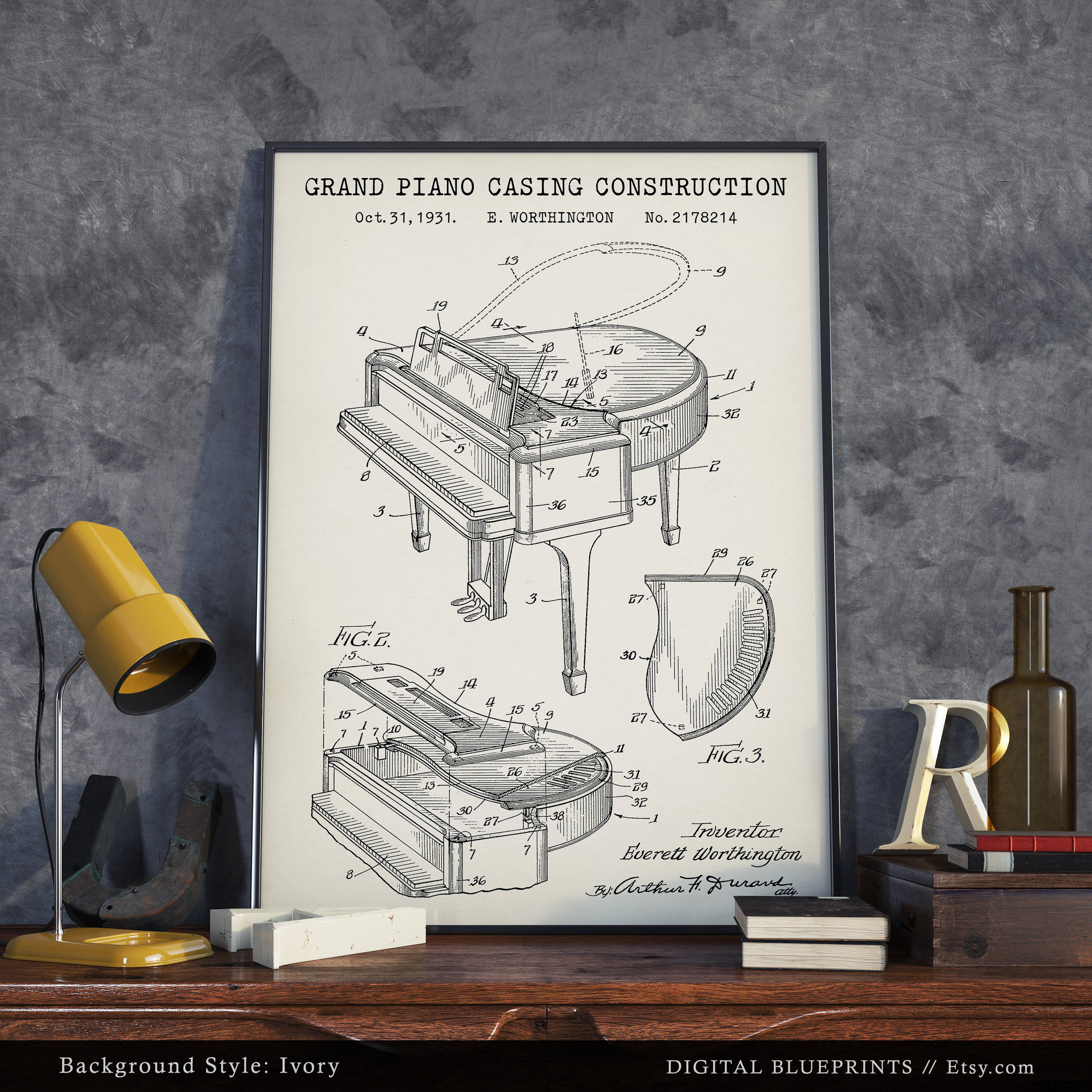 Grand Piano Casing Construction Patent Print Digital | Etsy