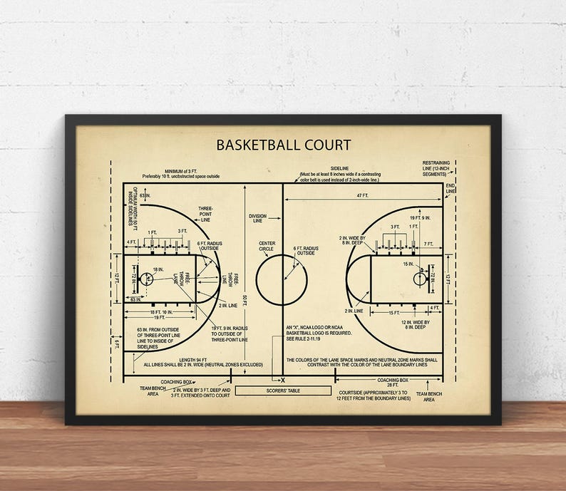 Basketball Court Blueprint Art, Basketball Poster Print, Basketball ...