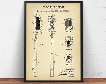 Bathroom Decor Toothbrush Patent Print Blueprint Art Dental | Etsy