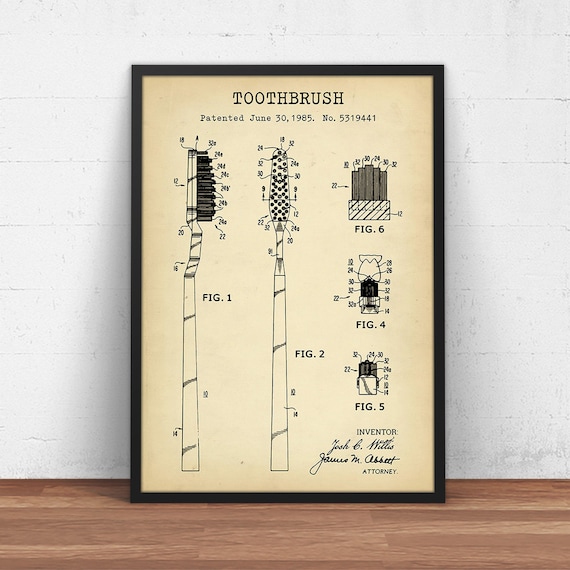 Toothbrush Patent Print Bathroom Poster Tooth Brush - Etsy