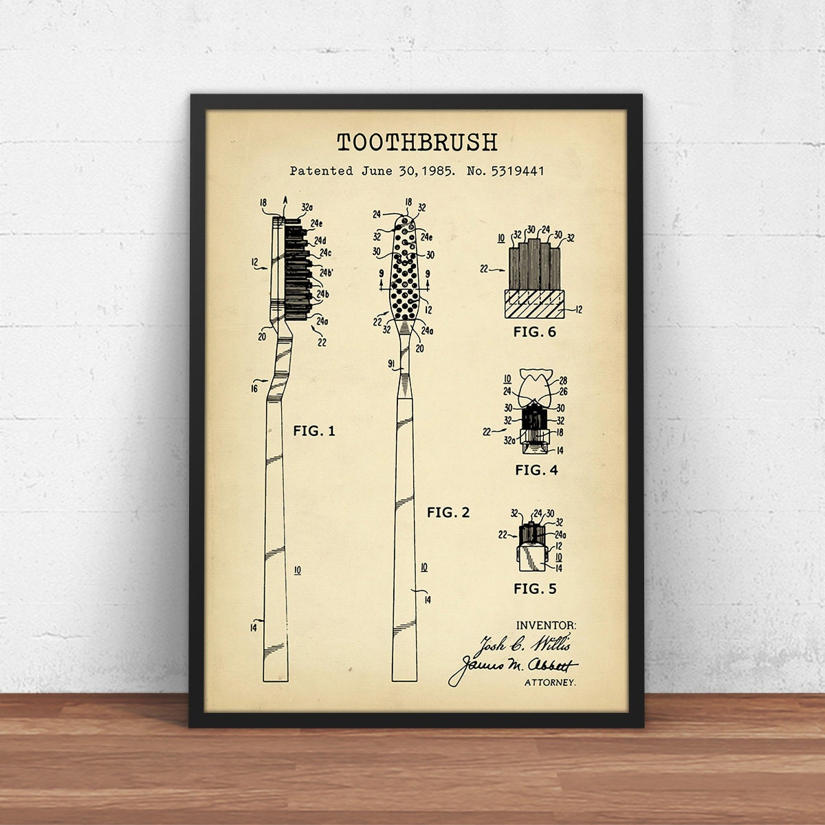 Toothbrush Patent Print, Bathroom Poster, Tooth Brush Blueprint, Dental ...