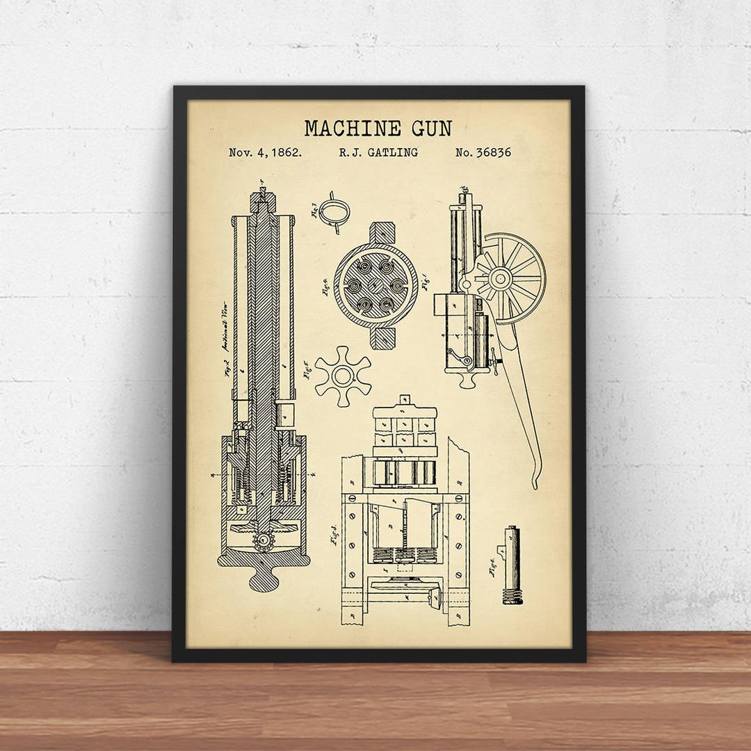 Gatling Machine Gun 1862 Patent Print, Gun Wall Art, Gun Lover Gift ...