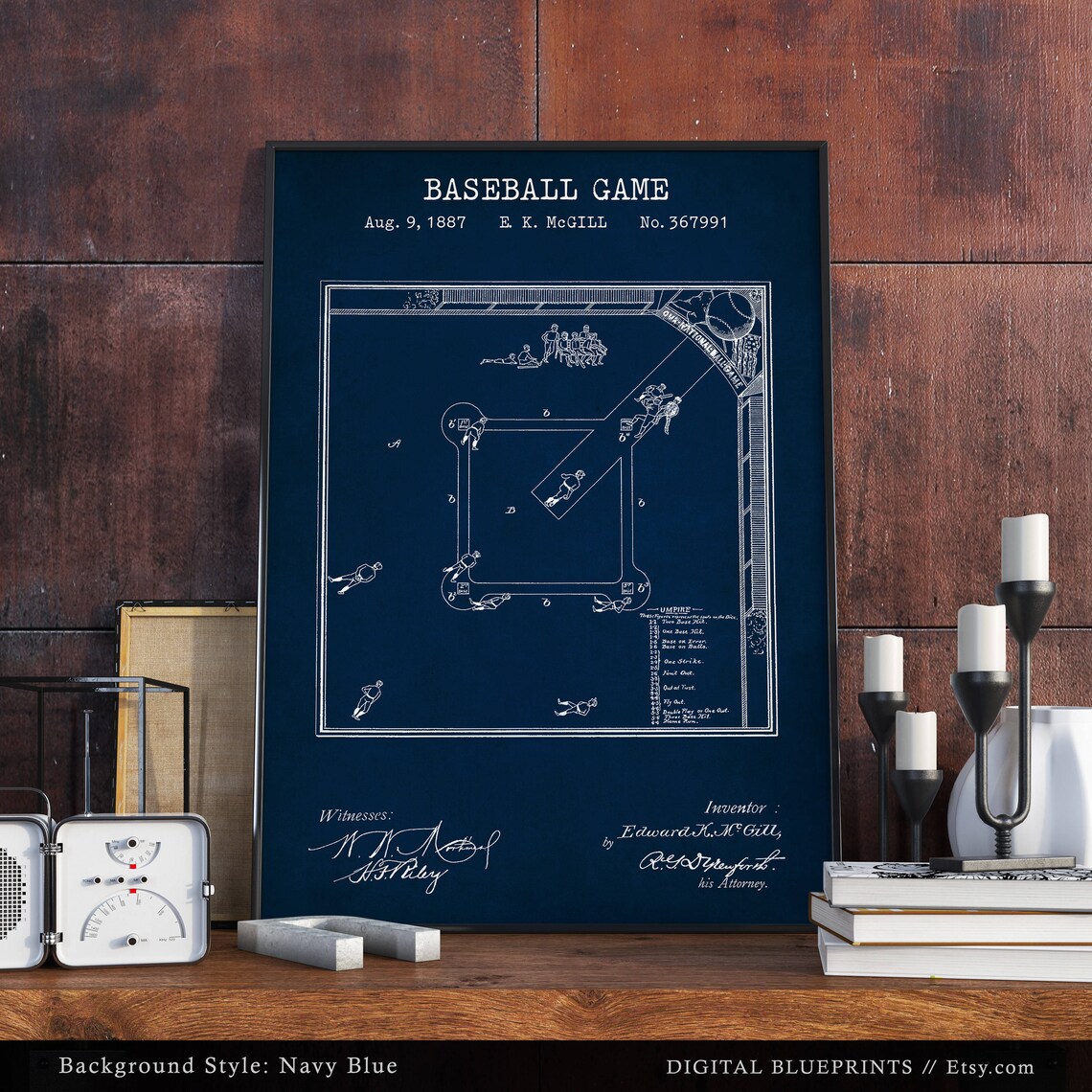 Baseball Game Field Blueprint Art Patent Prints Baseball Fan | Etsy