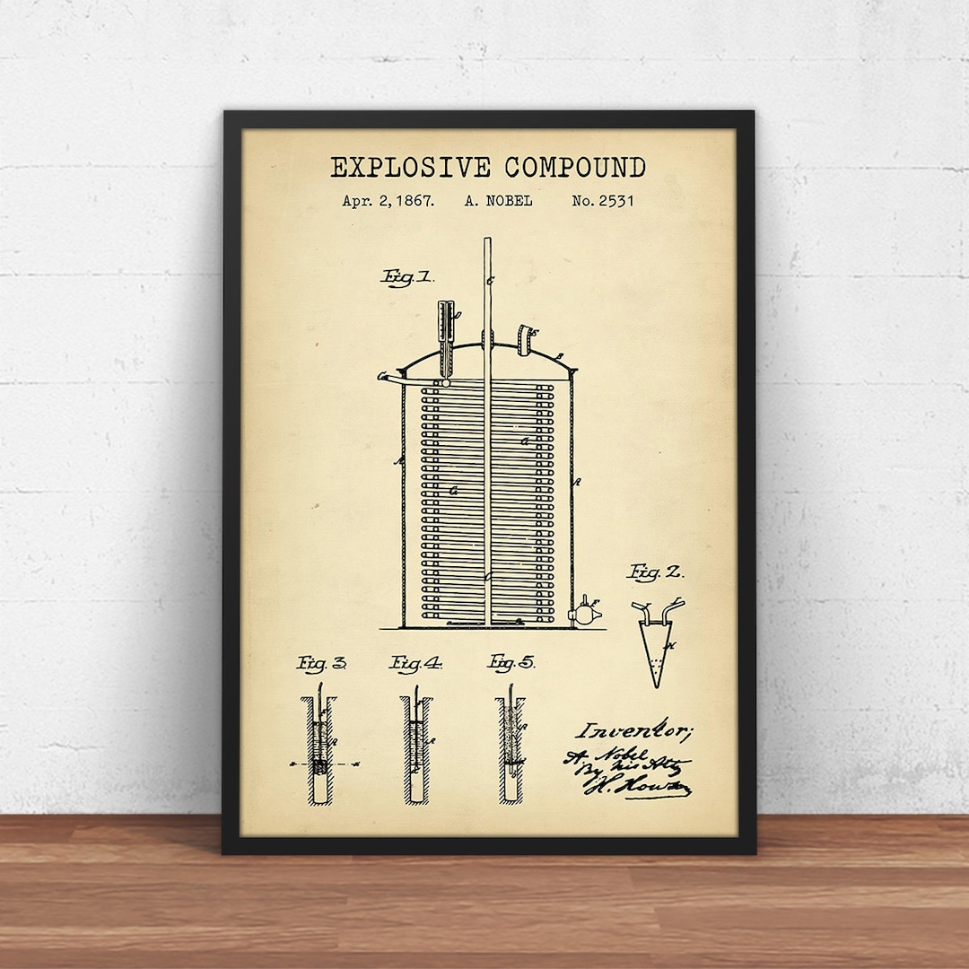 Dynamite Patent Print, Alfred Nobel Blueprint, Explosives, Explosive ...