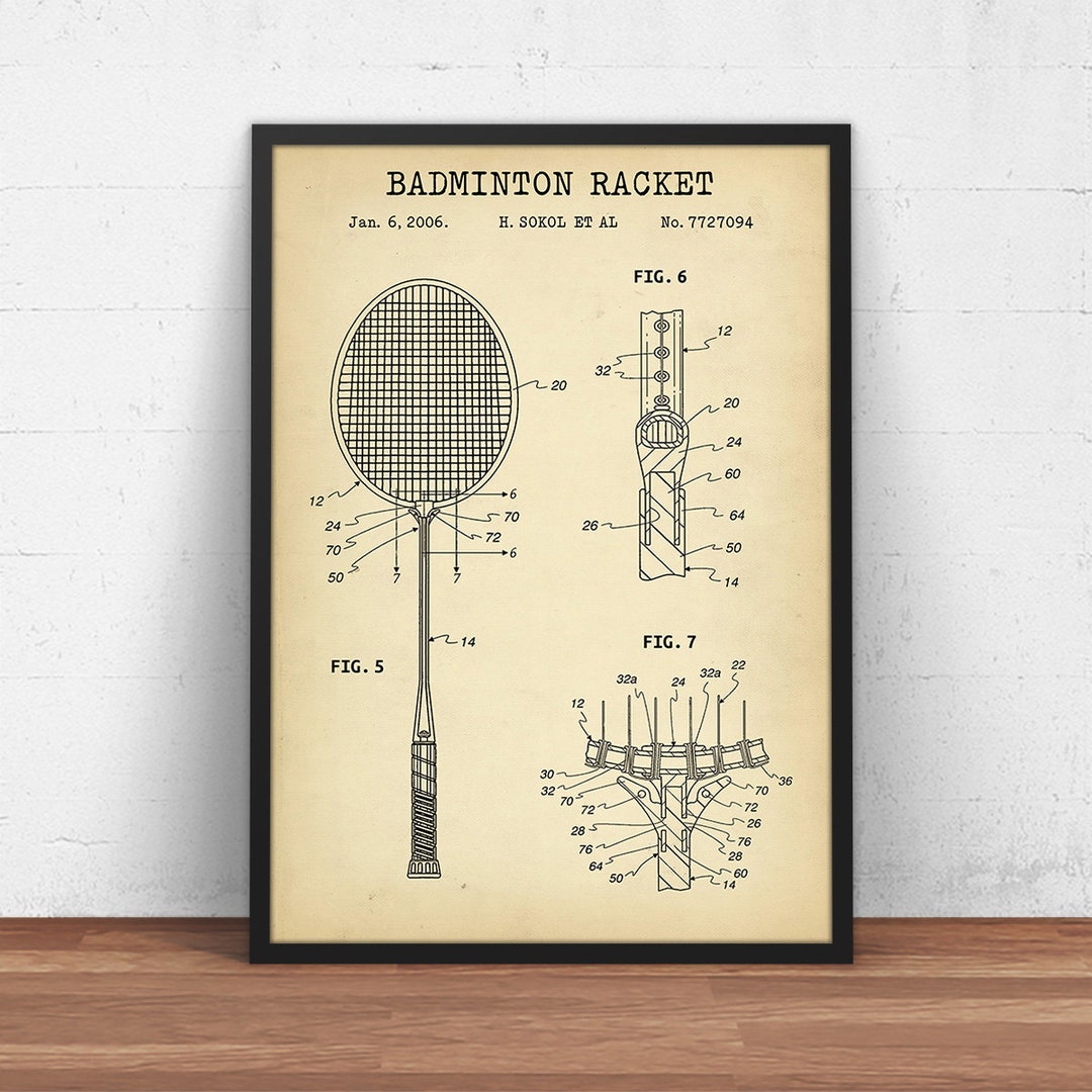 Badminton Racket Patent Print, Badminton Racquet Blueprint, Print Art ...
