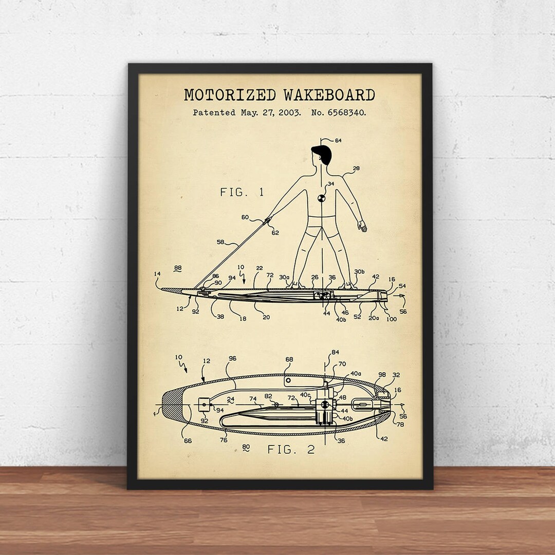 Wakeboard Patent Print, Blueprint Art, Wakeboarding Poster Print ...