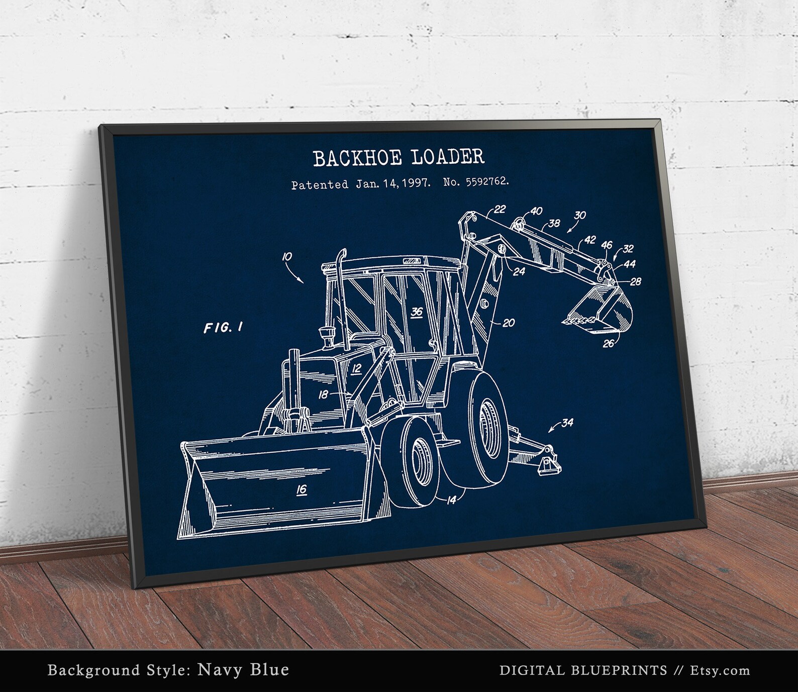 Backhoe Loader Patent Print Earth Mover Blueprint Art | Etsy