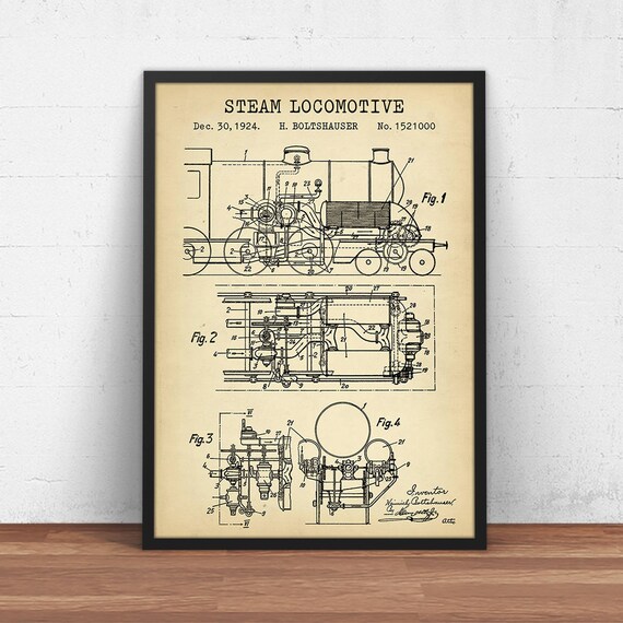 Steam Locomotive Patent Print Locomotive Blueprint Poster | Etsy