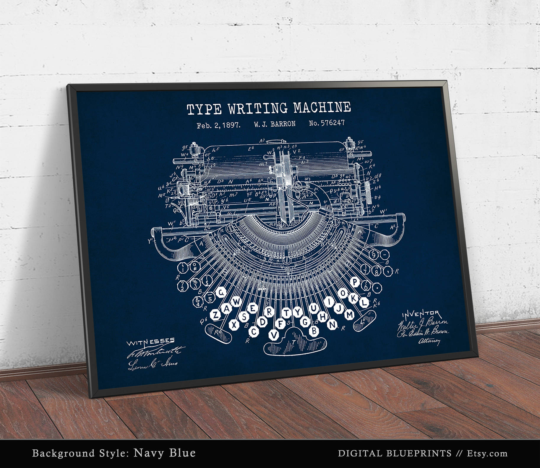 Type Writing Machine 1897 Patent Print, Gift for Writers and ...