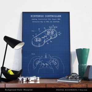 Super Nintendo Controller Patent Print, SNES Controller 3D Blueprint ...