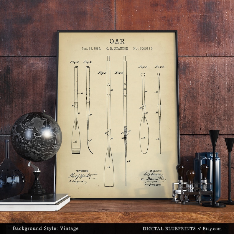 Oar Patent Print Rowing Poster Sculling Crew Wall Art - Etsy