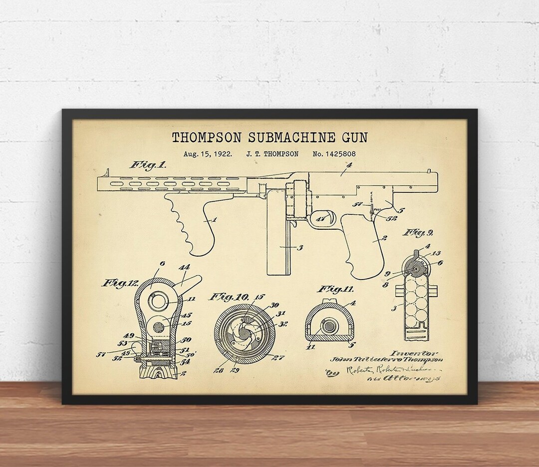 Thompson Submachine Gun Patent Print Tommy Gun Gun Art - Etsy