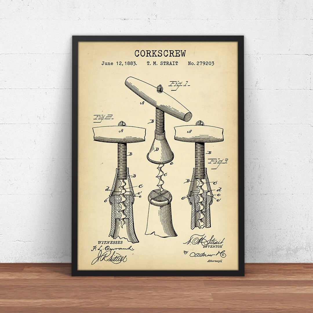 Wine Art, Corkscrew Patent Poster, Wine Poster Print, Pub Decor, Bar ...