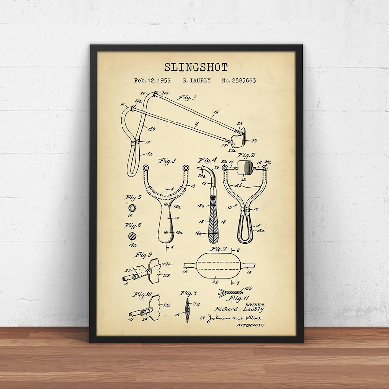 Slingshot Patent Art Print, Blueprint Art, Outdoor Gifts, Camping Toys ...