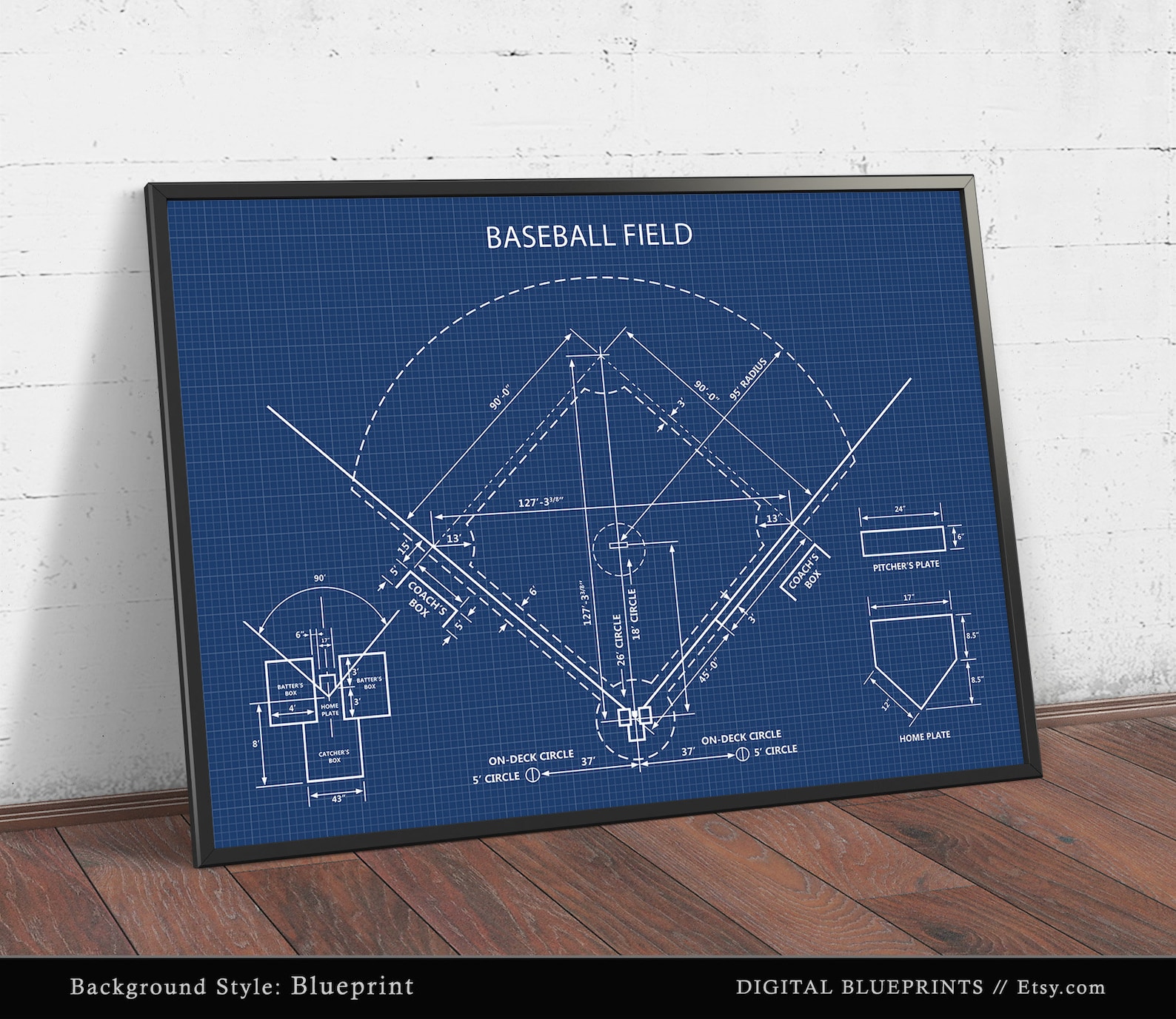 Baseball Field Blueprint Art Baseball Poster Print Baseball - Etsy