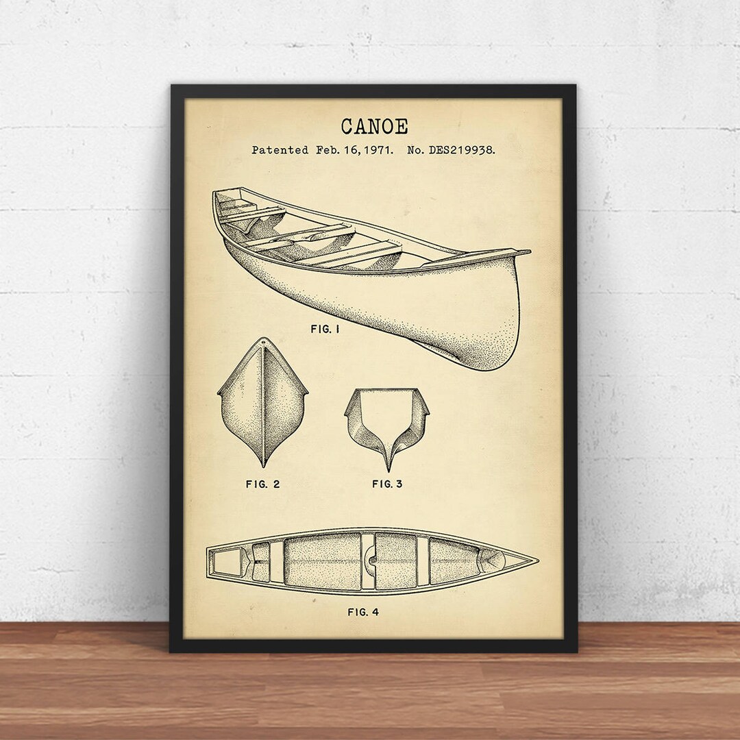 Canoe Patent Print, Nautical Decor, Canoe Blueprint, Beach House Decor ...