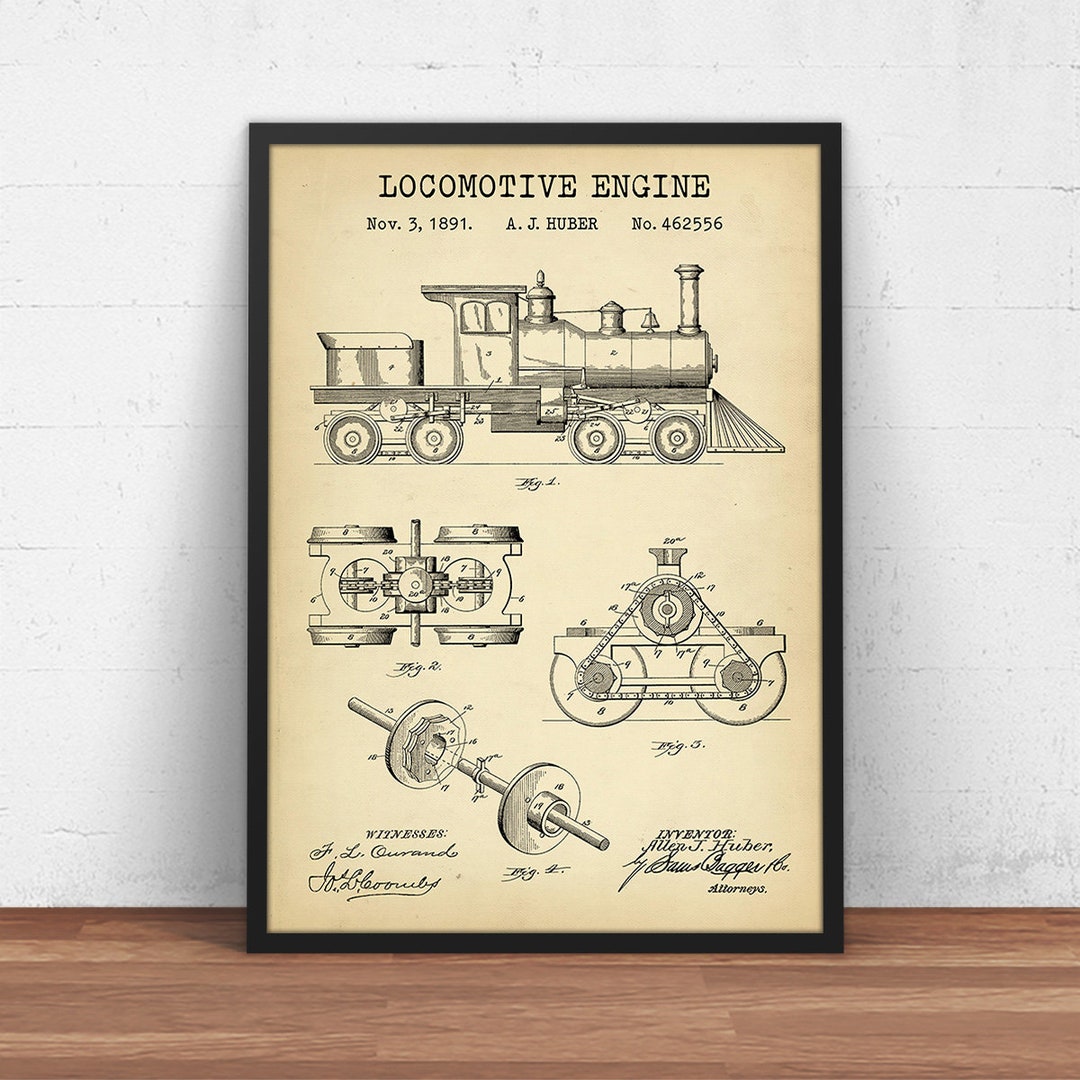 Vintage Locomotive Engine Patent Print, Locomotive Schematic, Railroad ...