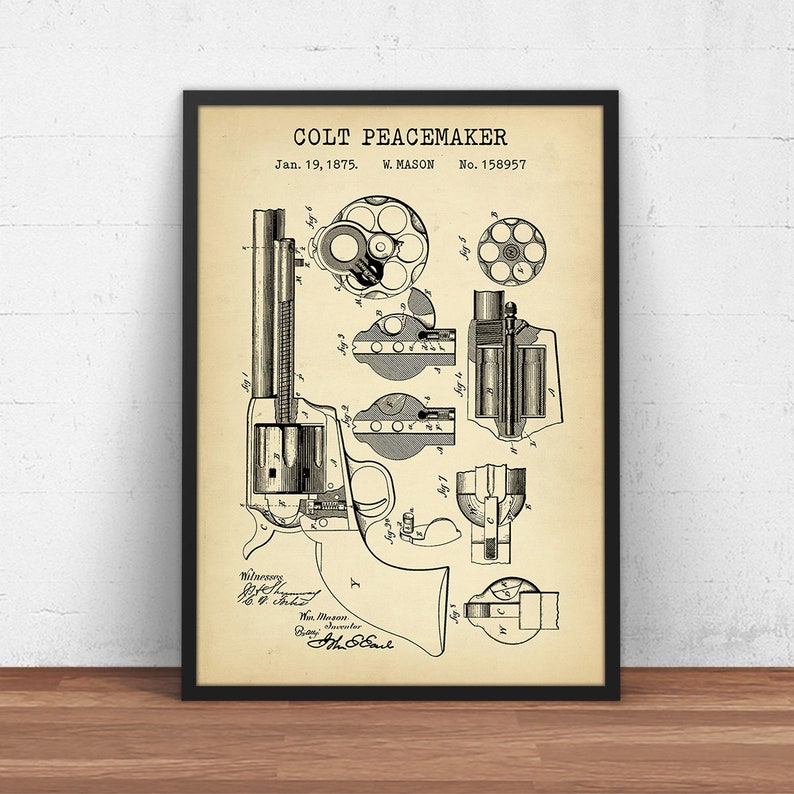 Colt Peacemaker Revolver Patent Print Gun Blueprint Firearm | Etsy