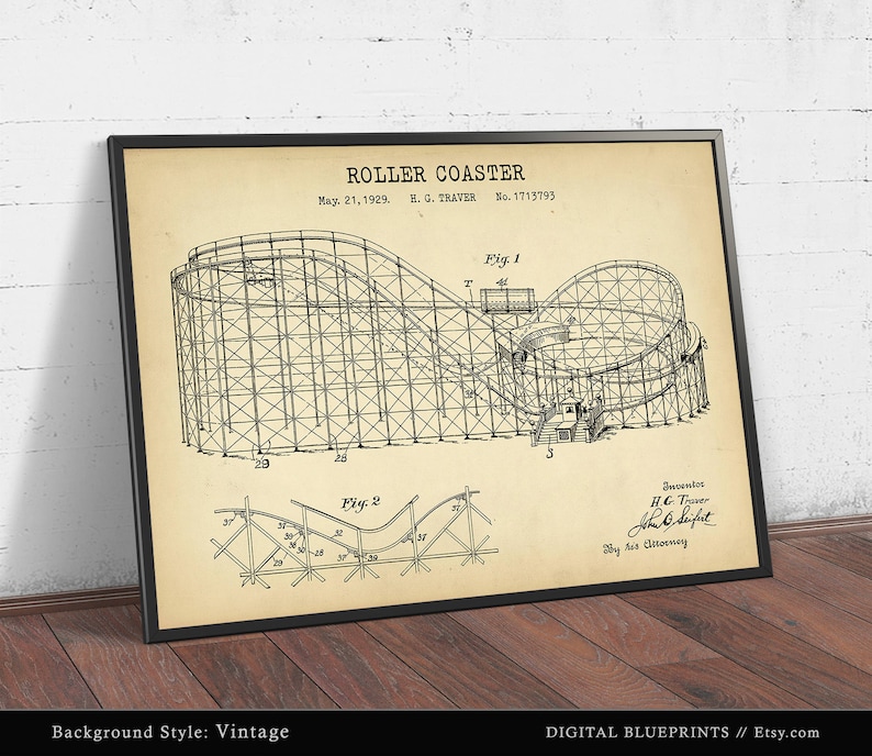 Roller Coaster 1929 Patent Print Amusement Ride Blueprint - Etsy