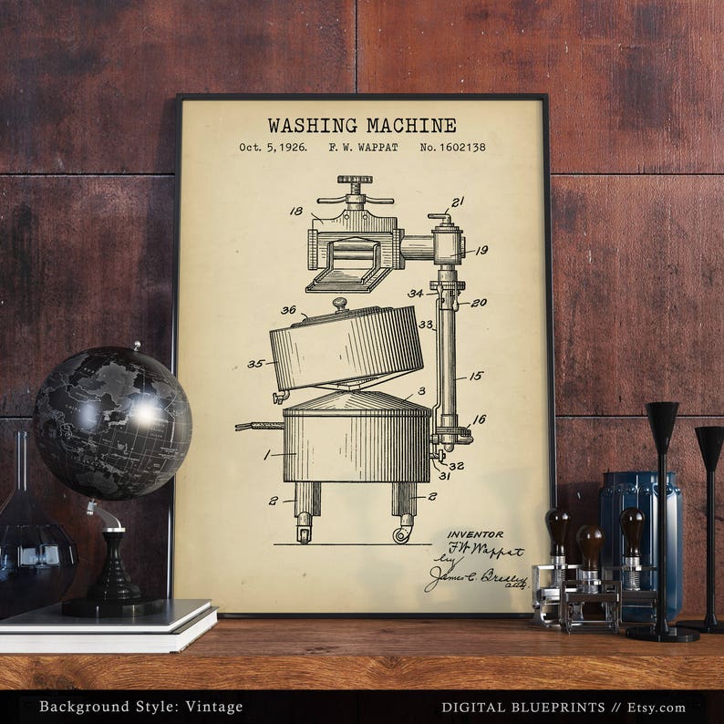 Washing Machine Patent Print Blueprint Art Laundry Decor | Etsy