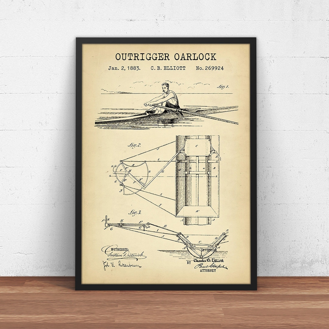 Outrigger Oarlock Patent Print, Boat Poster, Boating Invention, Rower ...