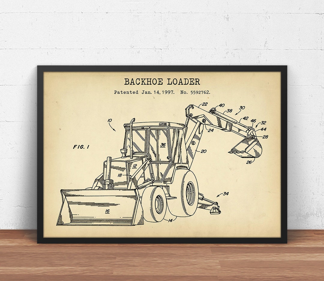 Backhoe Loader Patent Print, Earth Mover Blueprint Art, Construction ...